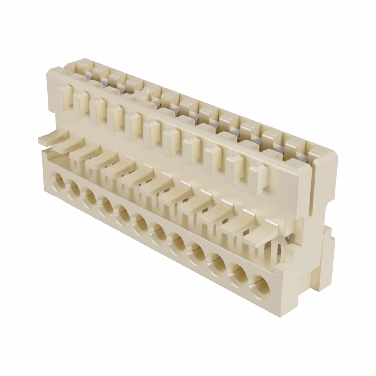 Appli-Mate RAST 2.5 Connector, 2.50mm Pitch, Female, 12 Circuits, Positions A Removed, Polarizing Rib Between 4/5, Locking Pips, Slotted Endwalls, Tin Plating for sale
