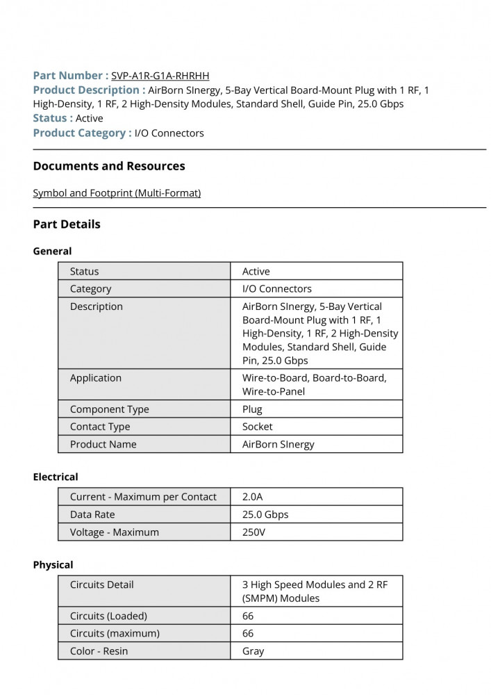 Technical document page 1 for SVP-A1R-G1A-RHRHH
