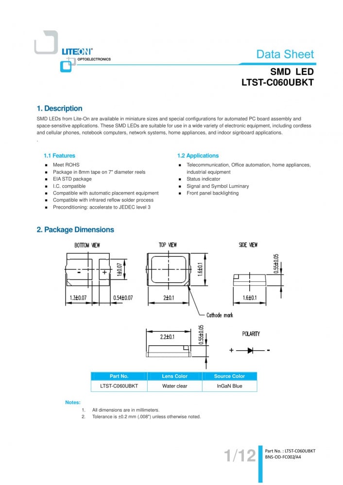 LTST-C060UBKT datasheet page 2