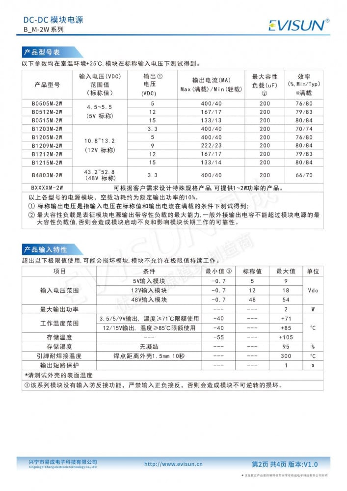 EVISUN B1505M-2W datasheet page 2