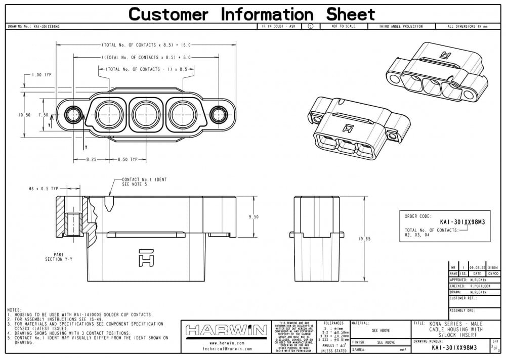 Harwin KA1-3010498M3 technical drawing
