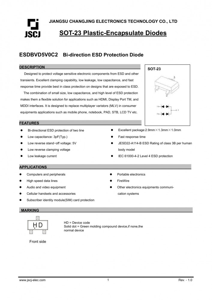 ESDBVD5V0C2 datasheet page 1