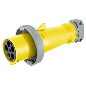 Heavy Duty Products, IEC Pin and Sleeve Devices, Marine Grade, Male, Flanged Inlet, 100A 125/250V, 3-Pole 4-Wire Grounding, Terminal Screws, Yellow