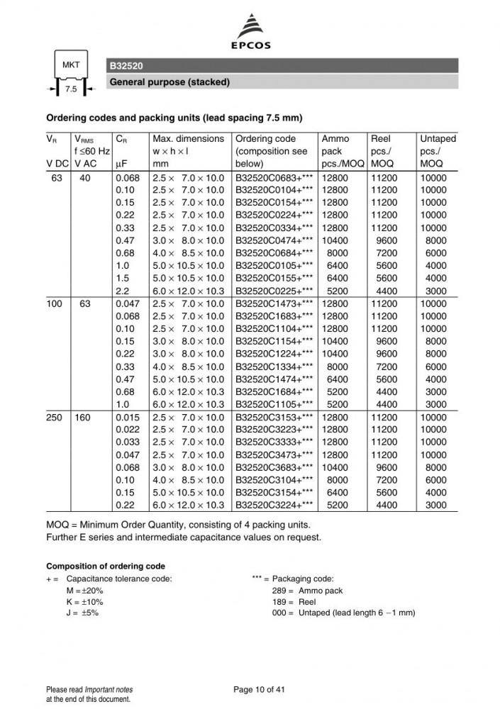 B32529 series datasheet page 10