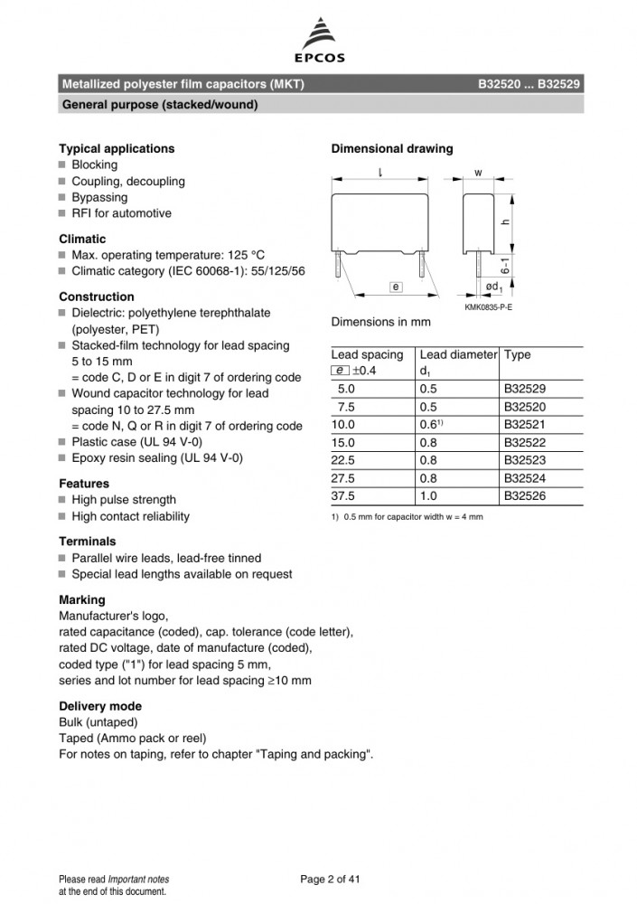 B32529 series datasheet page 2