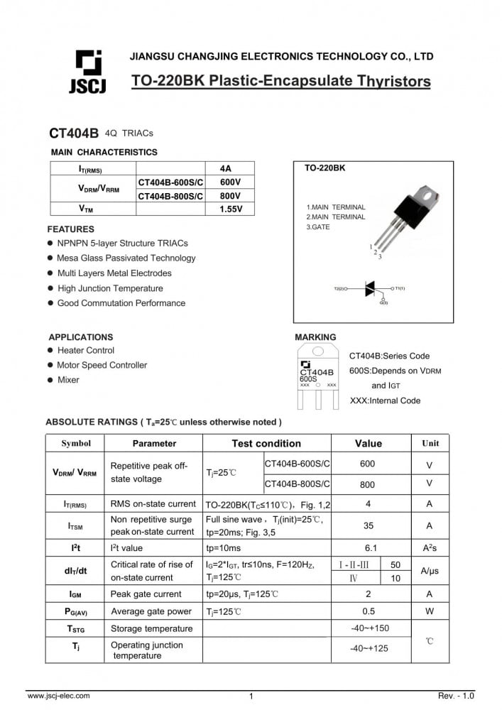 CT404B datasheet page 1