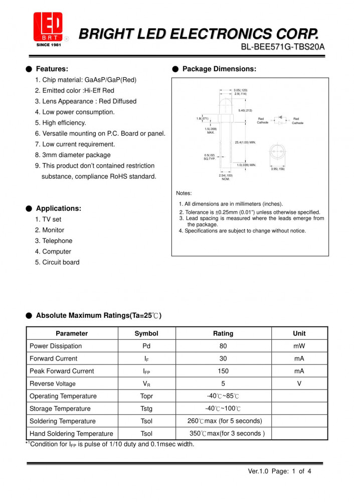 BL-BEE571G-TBS20A datasheet page 1
