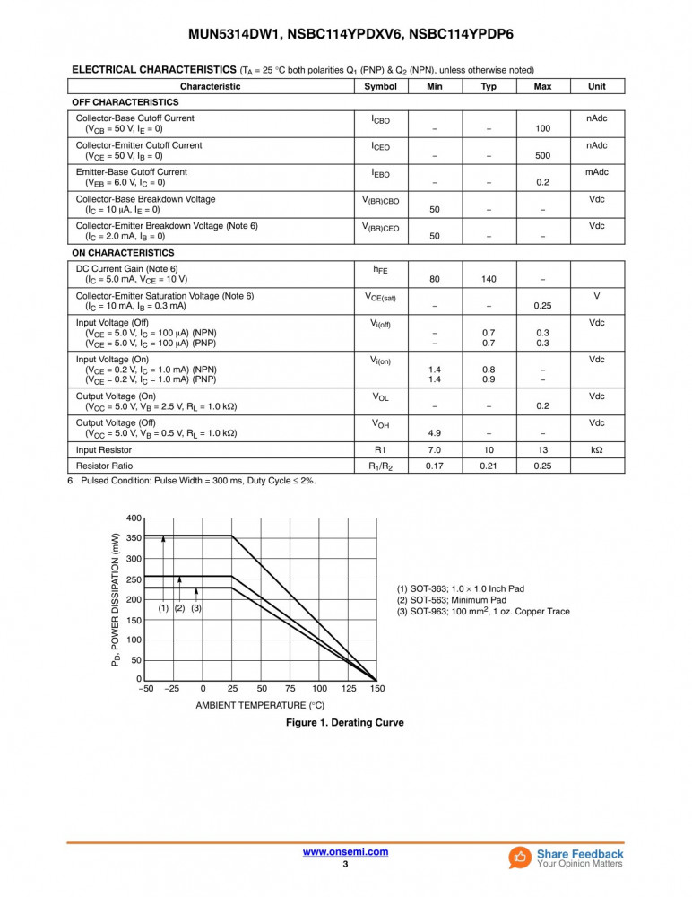 MUN5314DW1T1G datasheet page 3