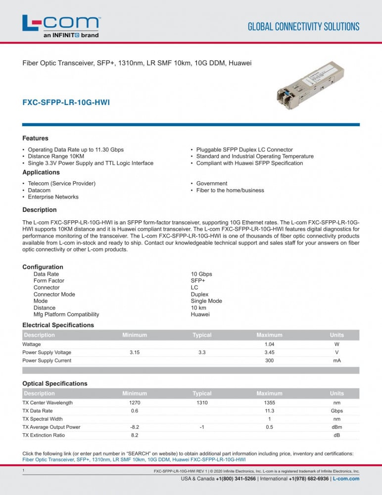 FXC-SFPP-LR-10G-HWI datasheet page 1