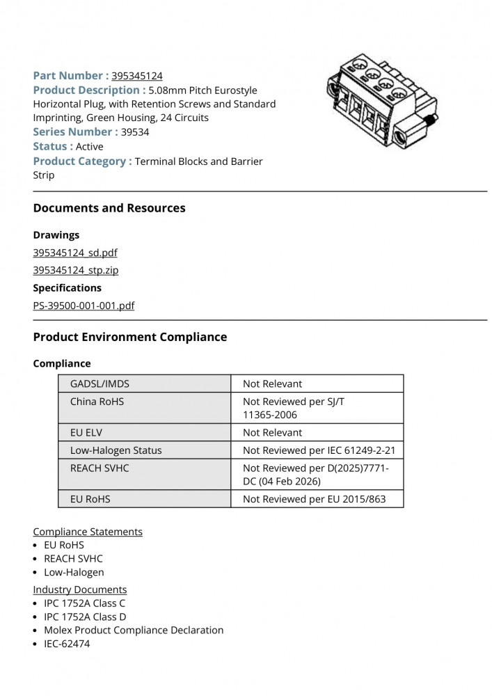 ESE Eurostyle terminal block product specification, page 1