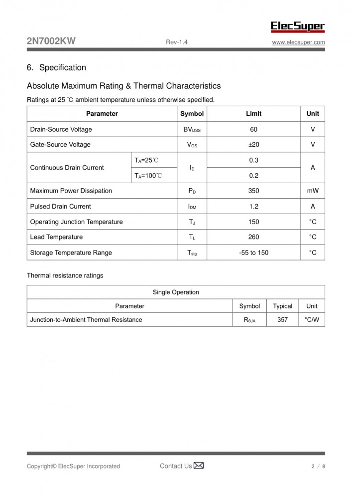 2N7002KW datasheet page 2