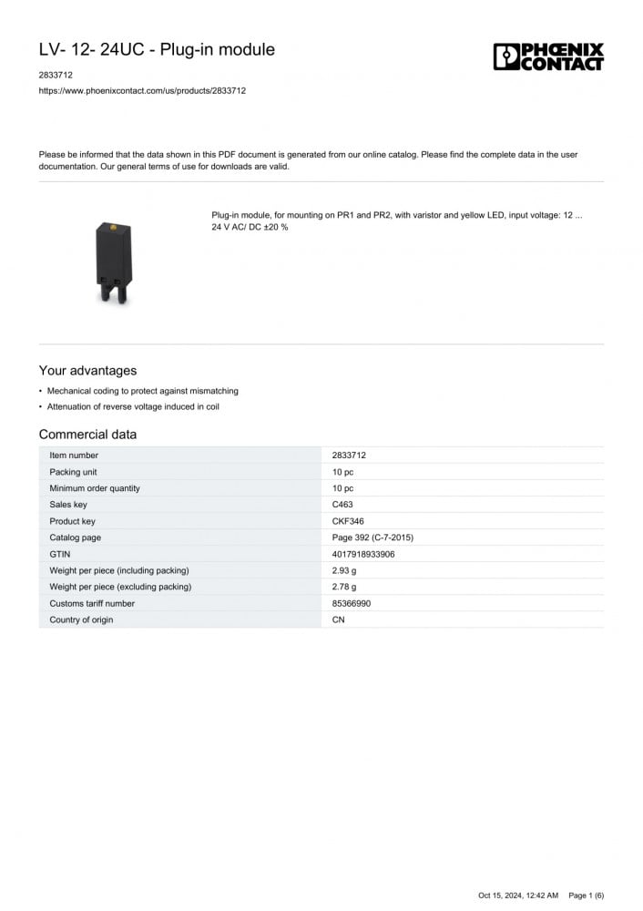 Phoenix Contact 2833712 document page 1
