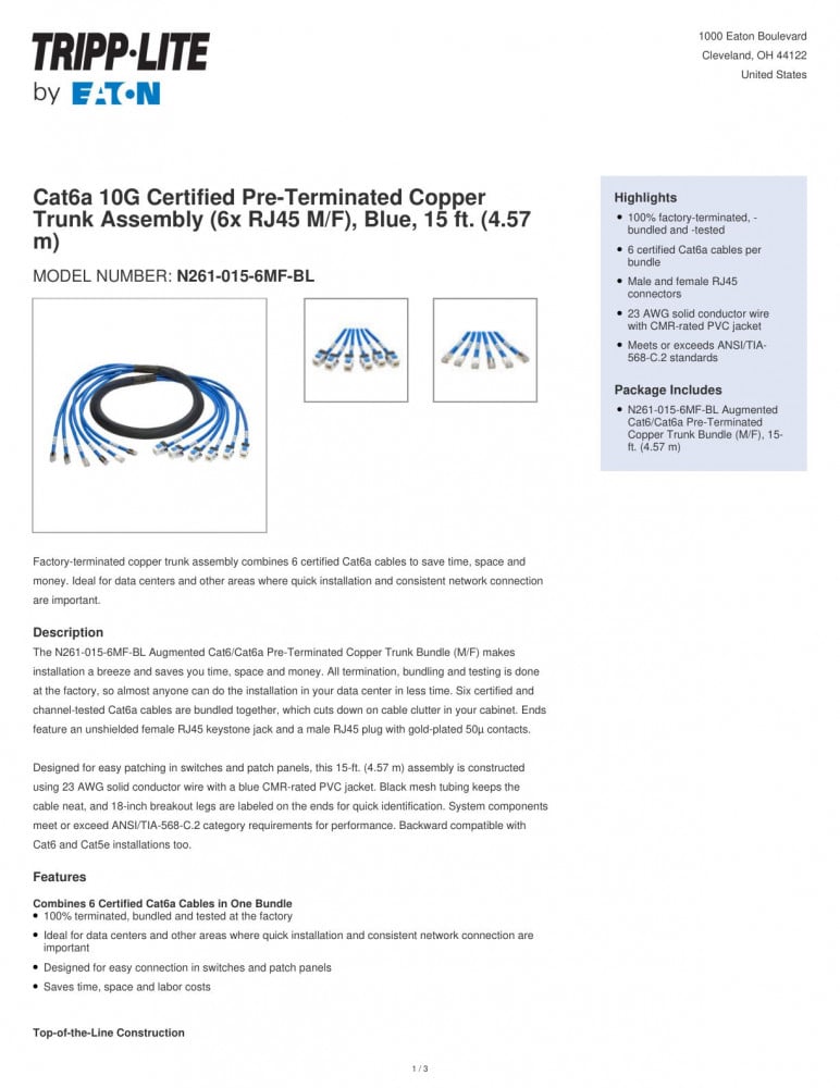 N261-015-6MF-BL technical document page 1