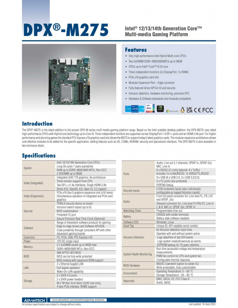 DPX-M275 product documentation page 1