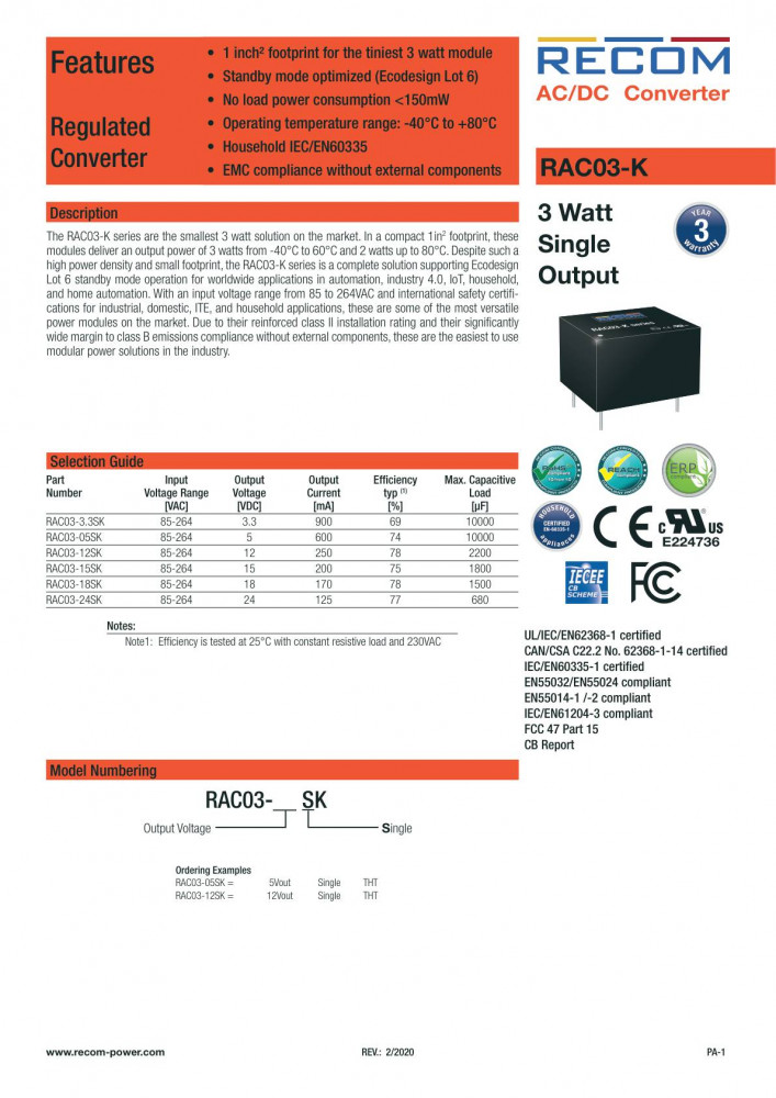 RAC03-K technical document page 1