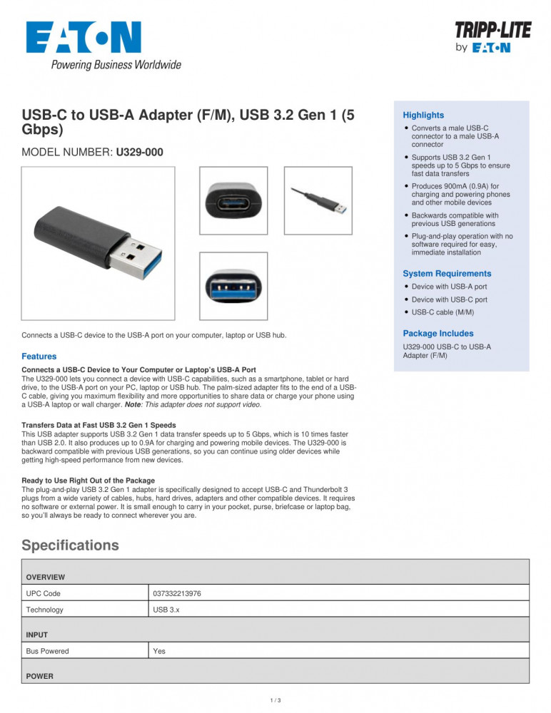 EATON U329-000 documentation page 1