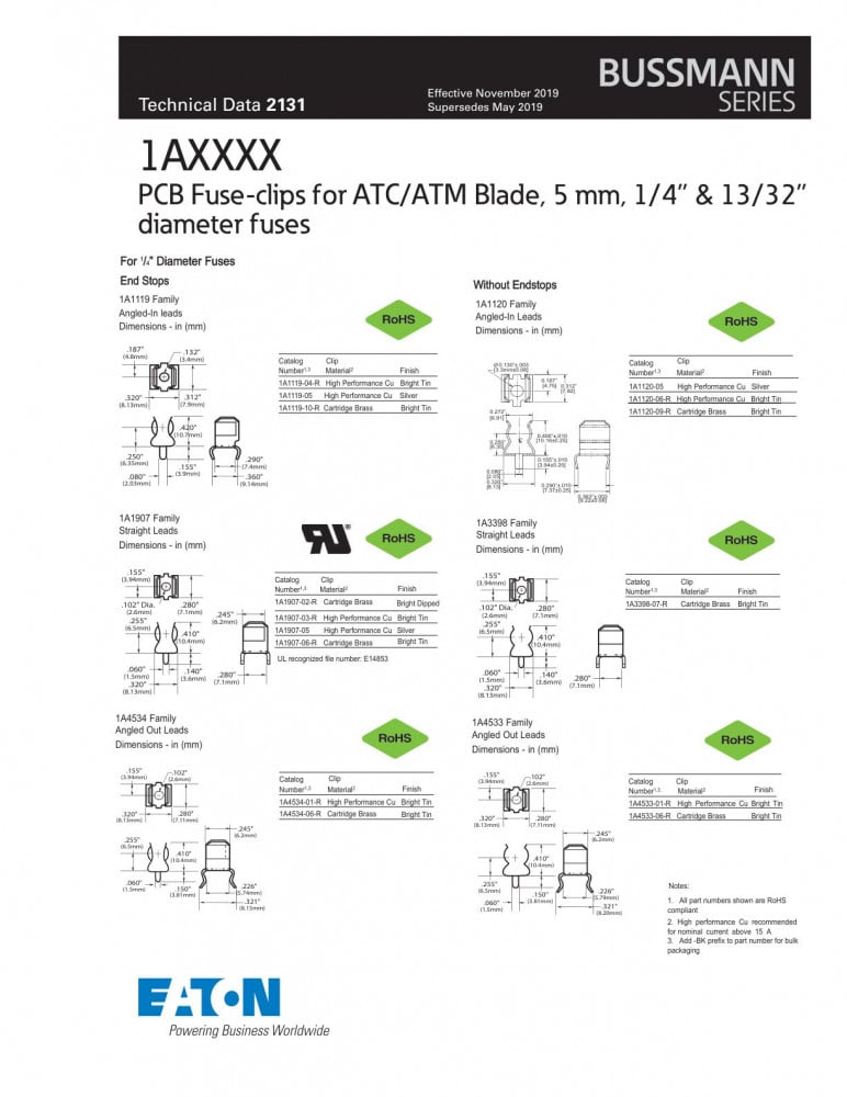 EATON fuse clip technical document page 1