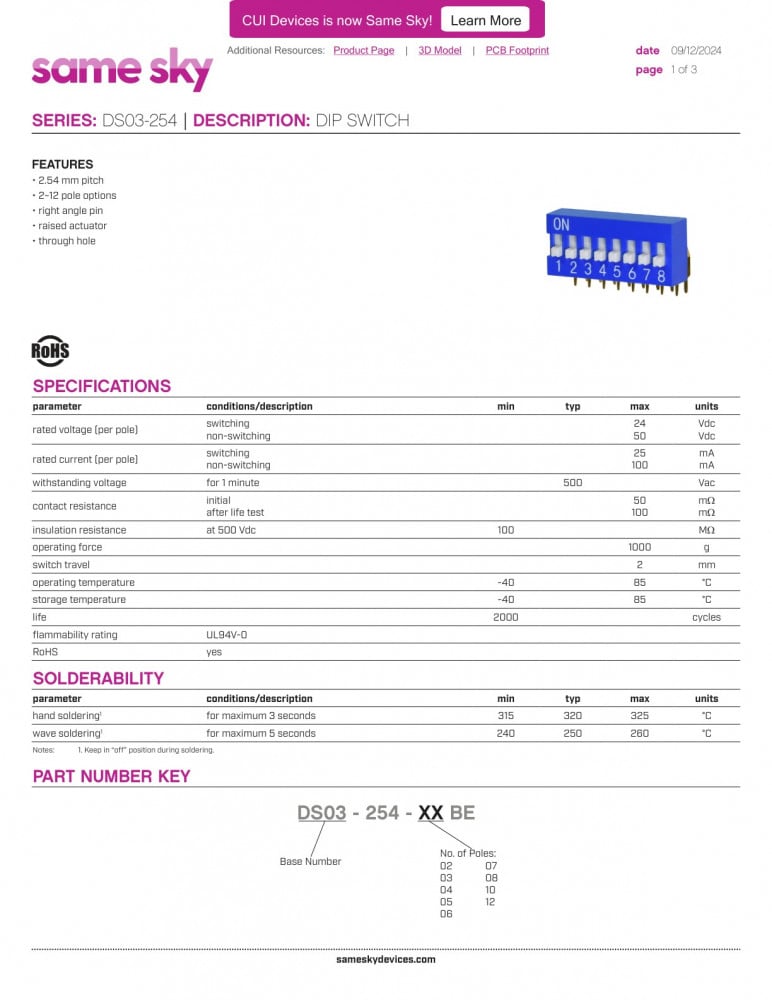 DS03 series datasheet page 1