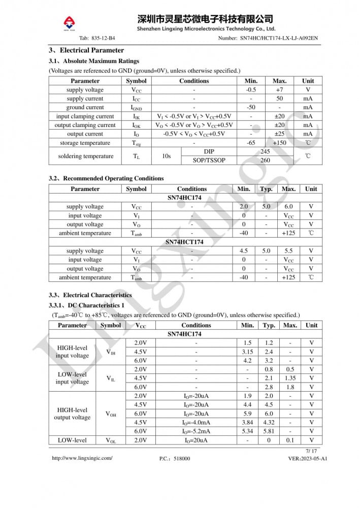 SN74HC174N(LX) datasheet page 7
