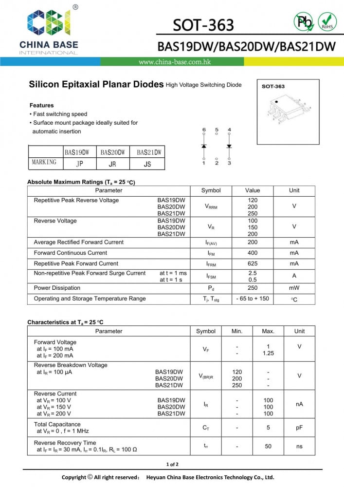 CBI BAS21DW datasheet page 1