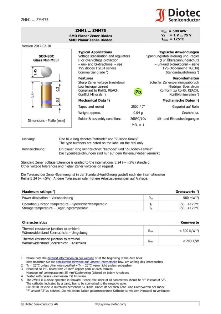 DIOTEC ZMM series datasheet page 1