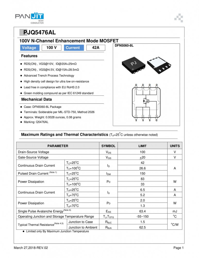 PJQ5476AL datasheet page 1