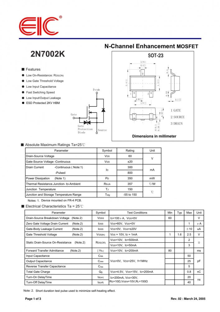 2N7002K datasheet page 1