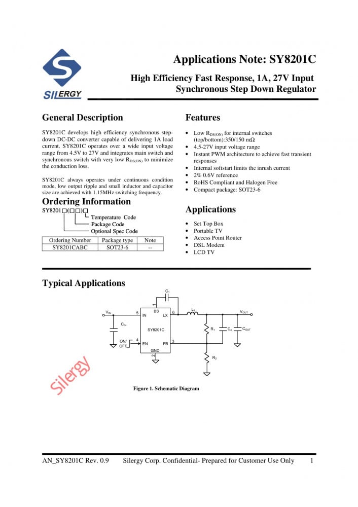 SY8201CABC datasheet page 1