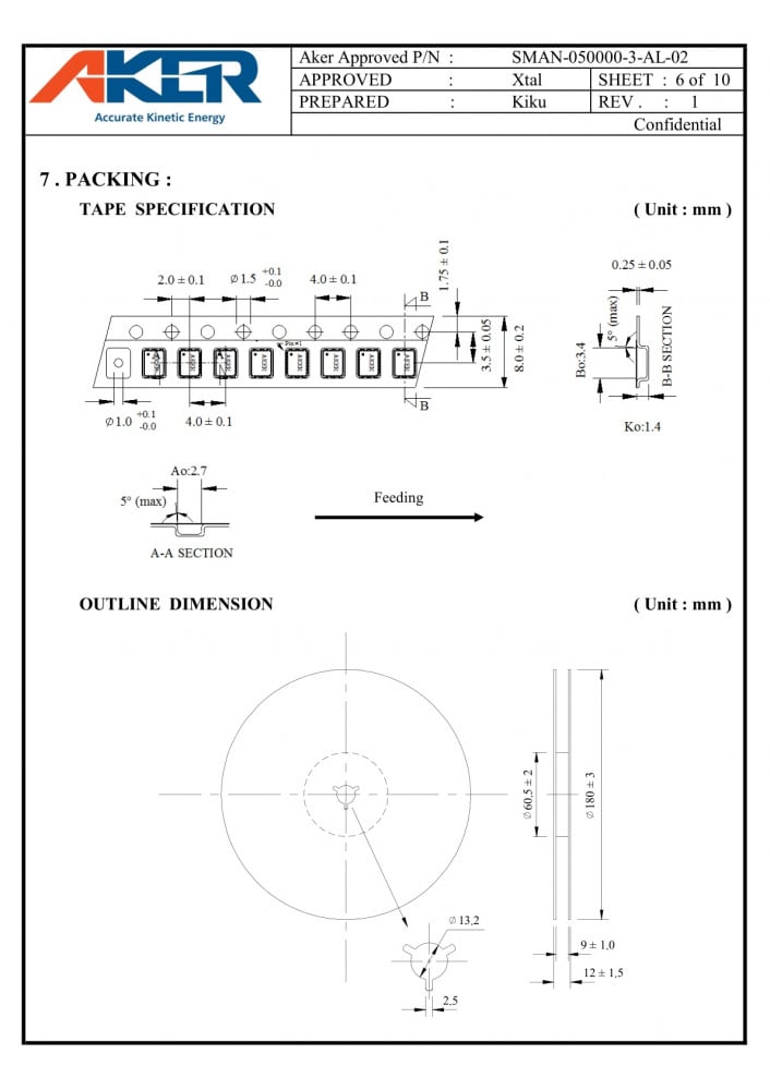 AKER SMAN-050000-3-AL-02 tape specification page