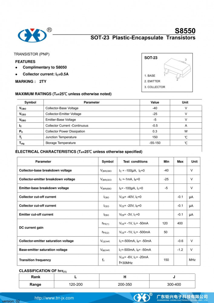 JUXING S8550 datasheet page 1
