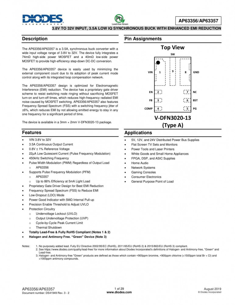 AP63357DV-7 datasheet page 1