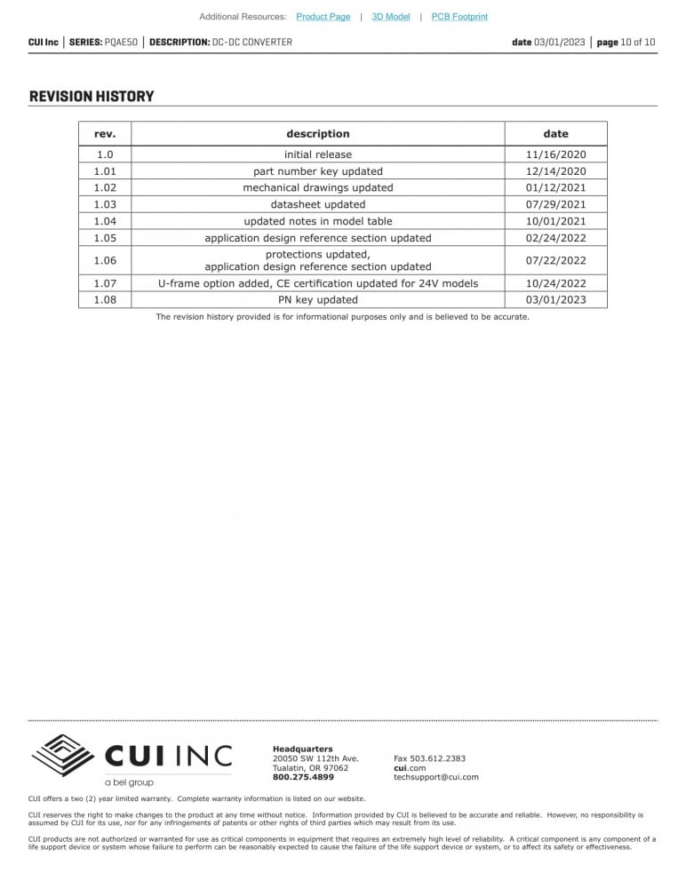 CUI PQAE50 datasheet page 10