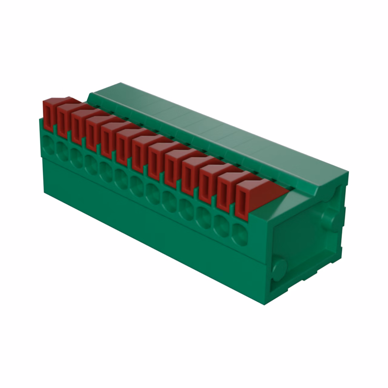 2.54mm Pitch, Eurostyle Fixed-Mount Push-Button Terminal Block, Horizontal, 6A, 26-18 AWG, Green, 13 Circuits for sale