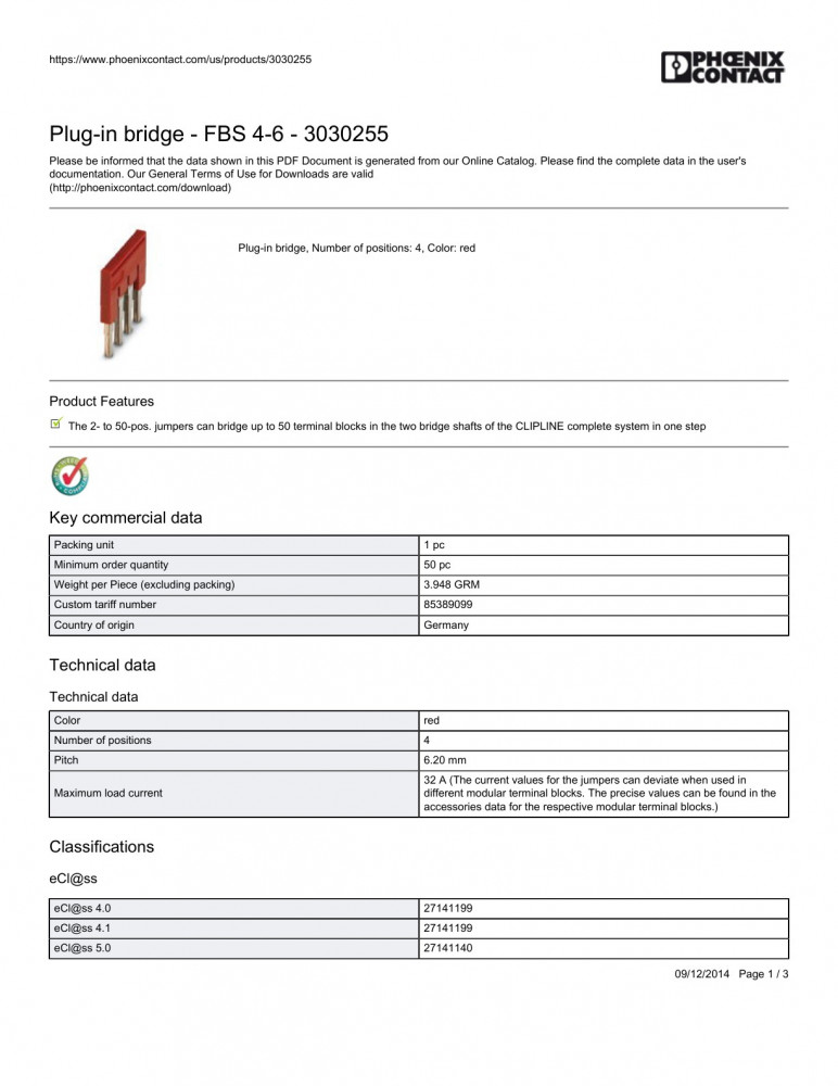 Phoenix Contact 3030255 document page 1