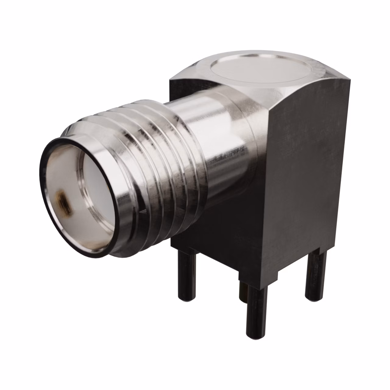 SMA Jack, Right-Angle, PCB Receptacle, Through Hole, Die Cast Body, Nickel (Ni) Plated, 3.43mm Leg Length, 20 Pieces Per Tray, 50 Ohms for sale