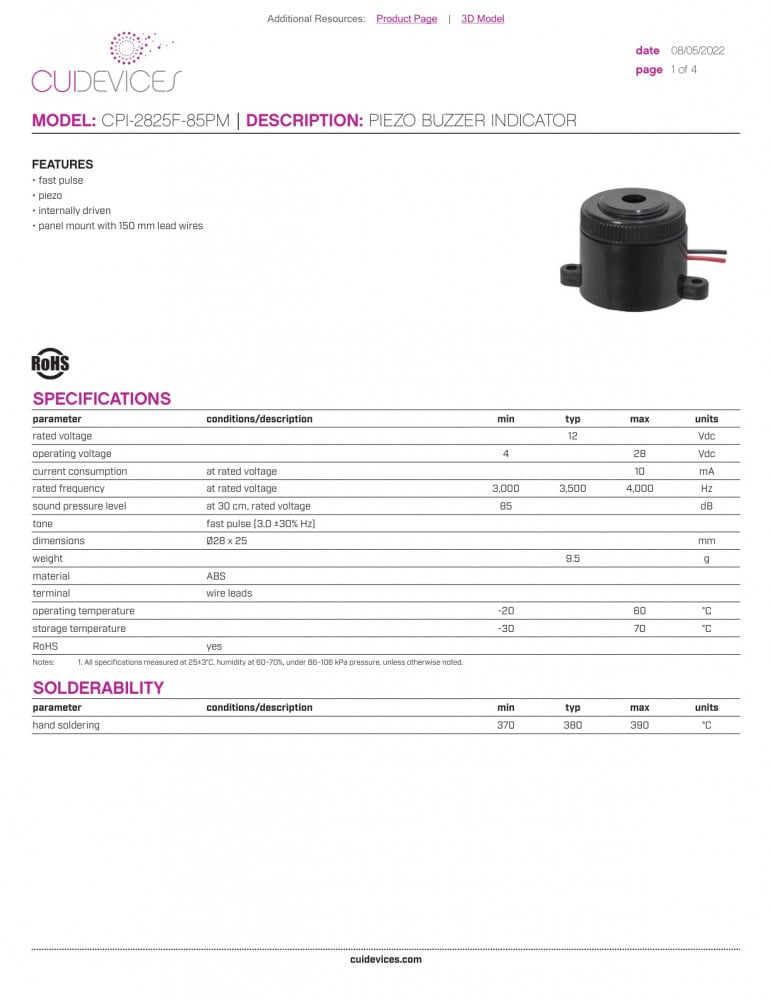 CPI-2825F-85PM datasheet page 1