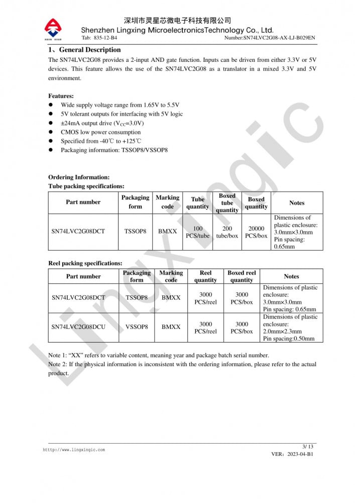 SN74LVC2G08 datasheet page 3