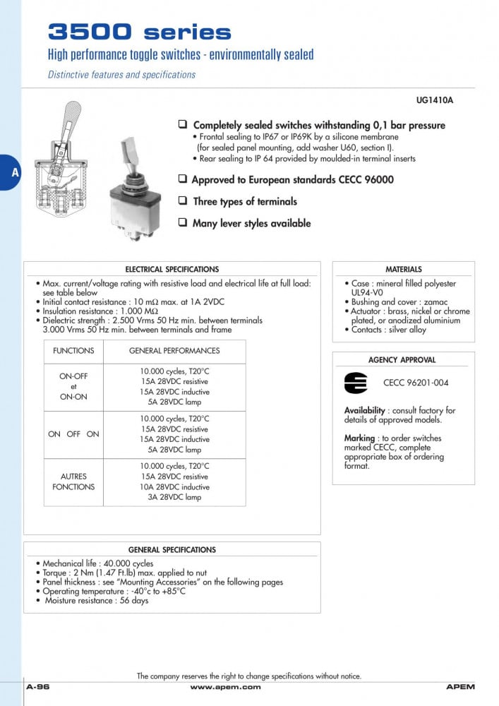 APEM 3536001ND00 datasheet page 1