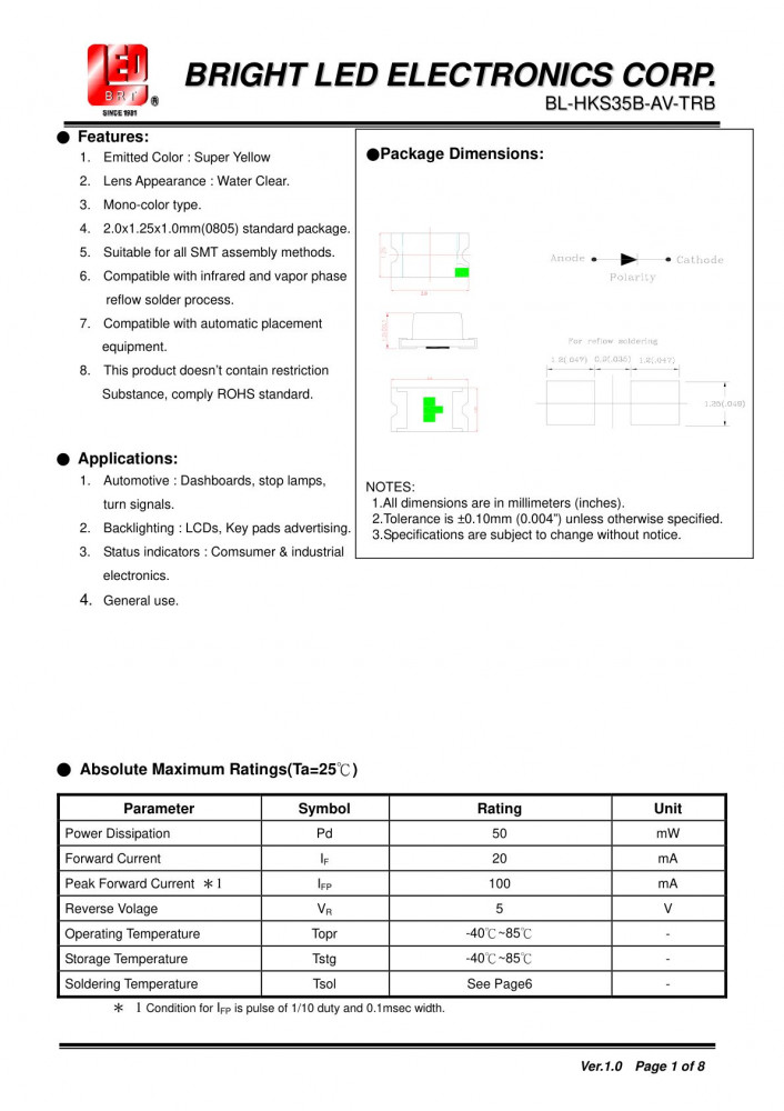 BL-HKS35B-AV-TRB datasheet page 1