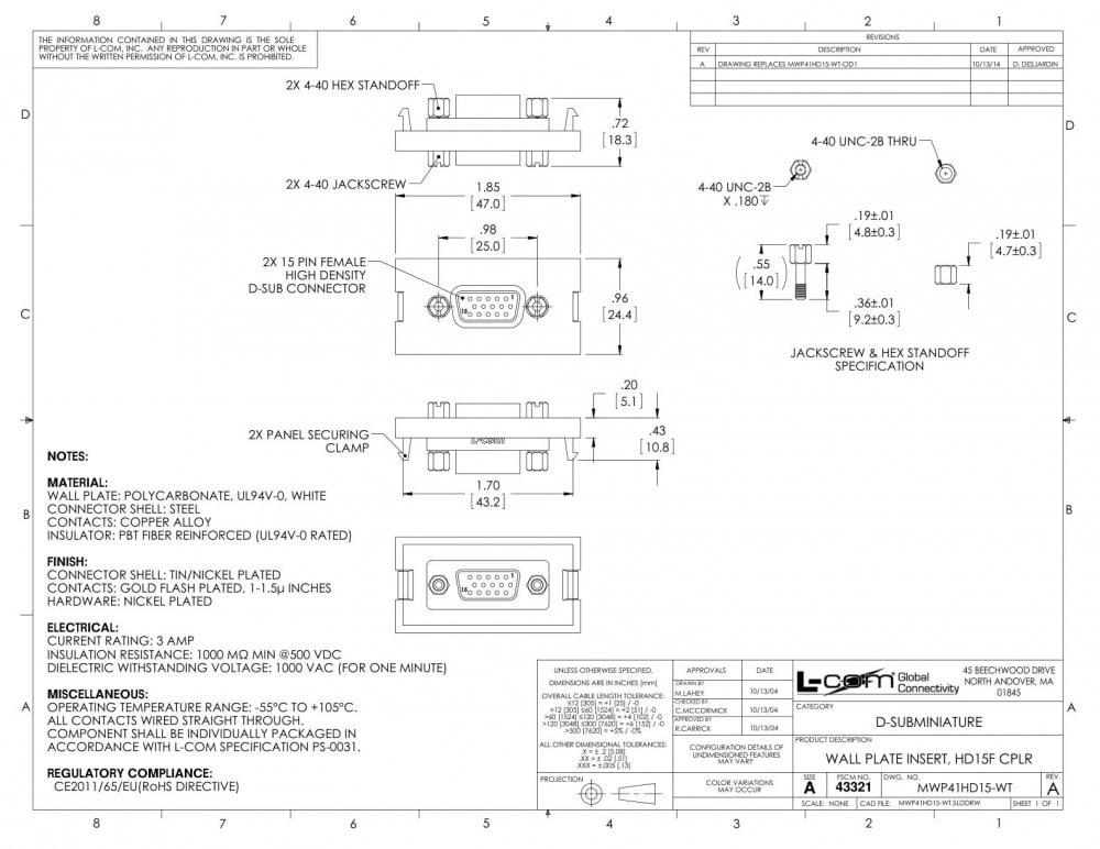 MWP41HD15-WT technical document preview