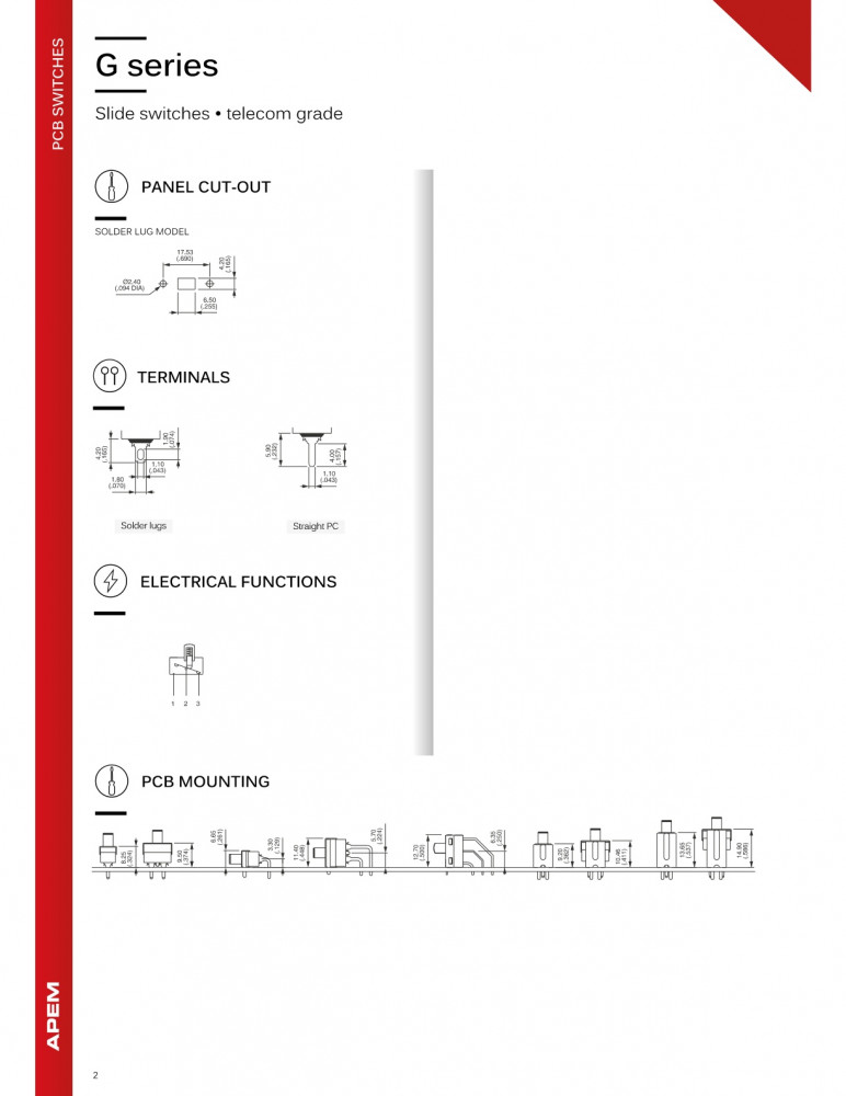 APEM G series datasheet page 2