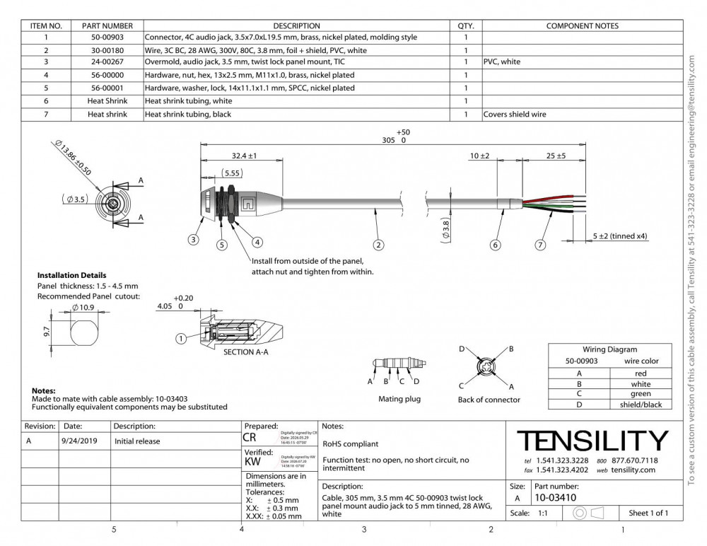 Tensility International 10-03410 product drawing