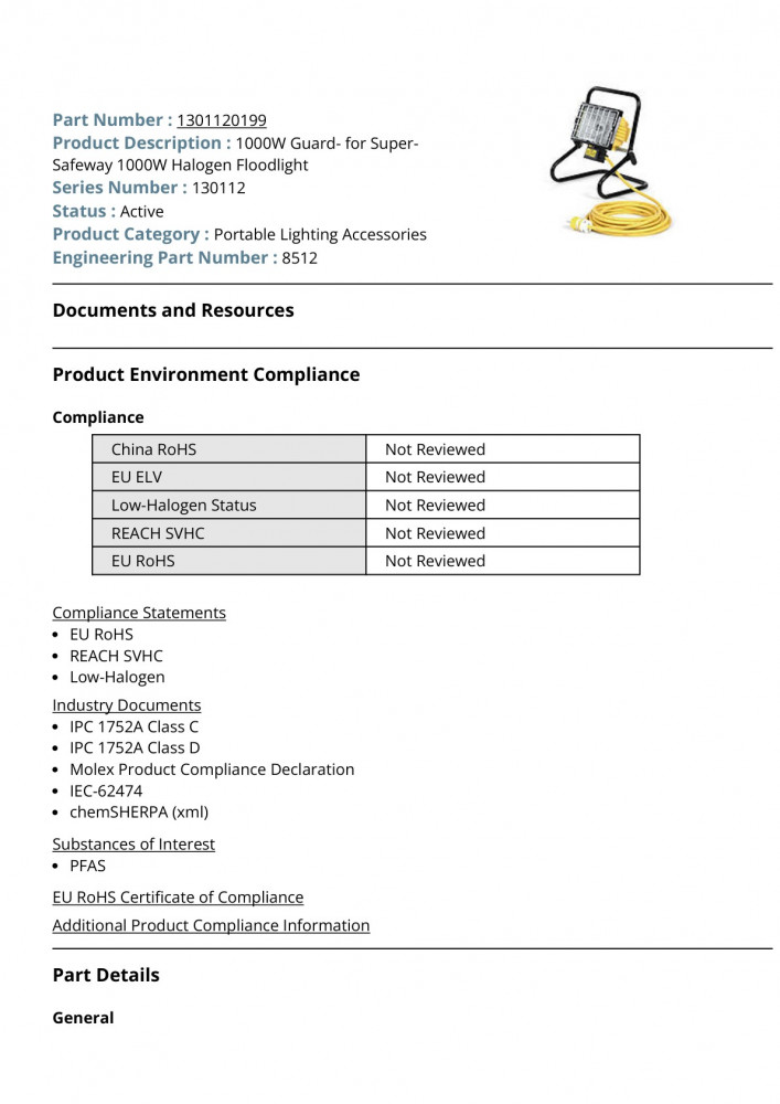 Product documentation image 1 for MOLEX 1301120199
