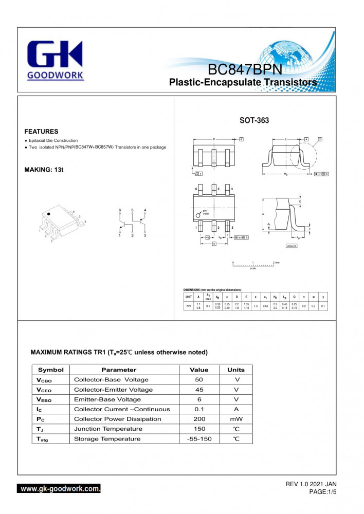 BC847BPN datasheet page 1