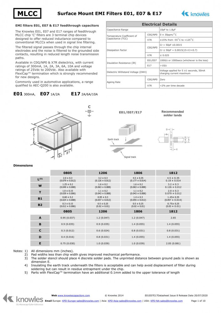 Knowles feedthrough capacitor technical document page 1