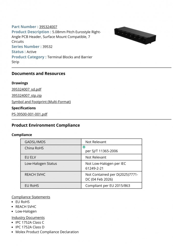 MOLEX 395324007 technical document preview, page 1