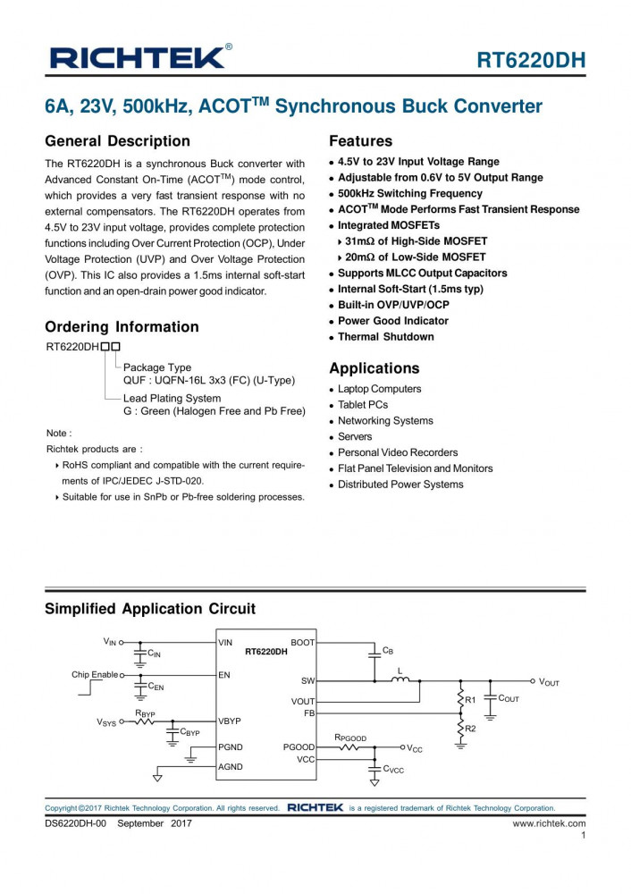 RT6220DHGQUF datasheet page 1
