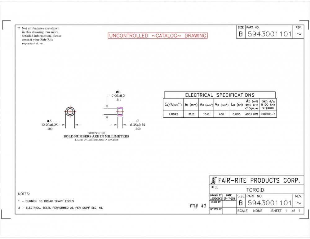 Fair-Rite 5943001101 technical document