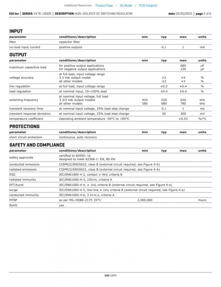 CUI VX7815-1000R datasheet page 2