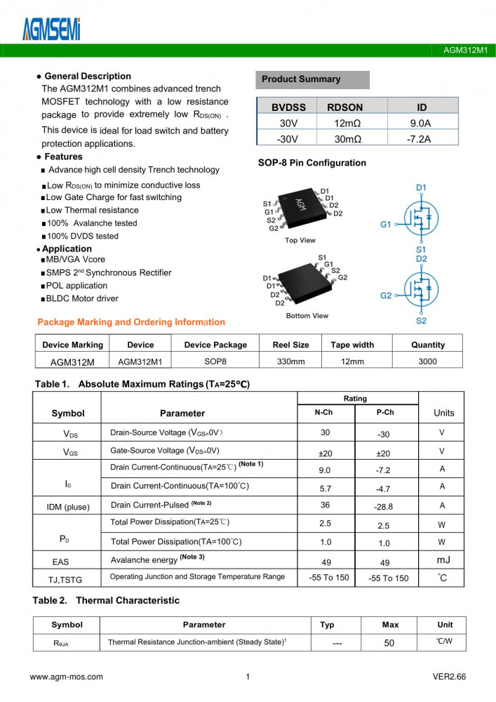 AGM312M1 datasheet page 1